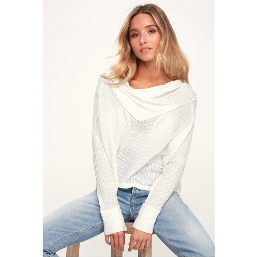Free People Wildcat Thermal Wide Boxy White Top - Gem